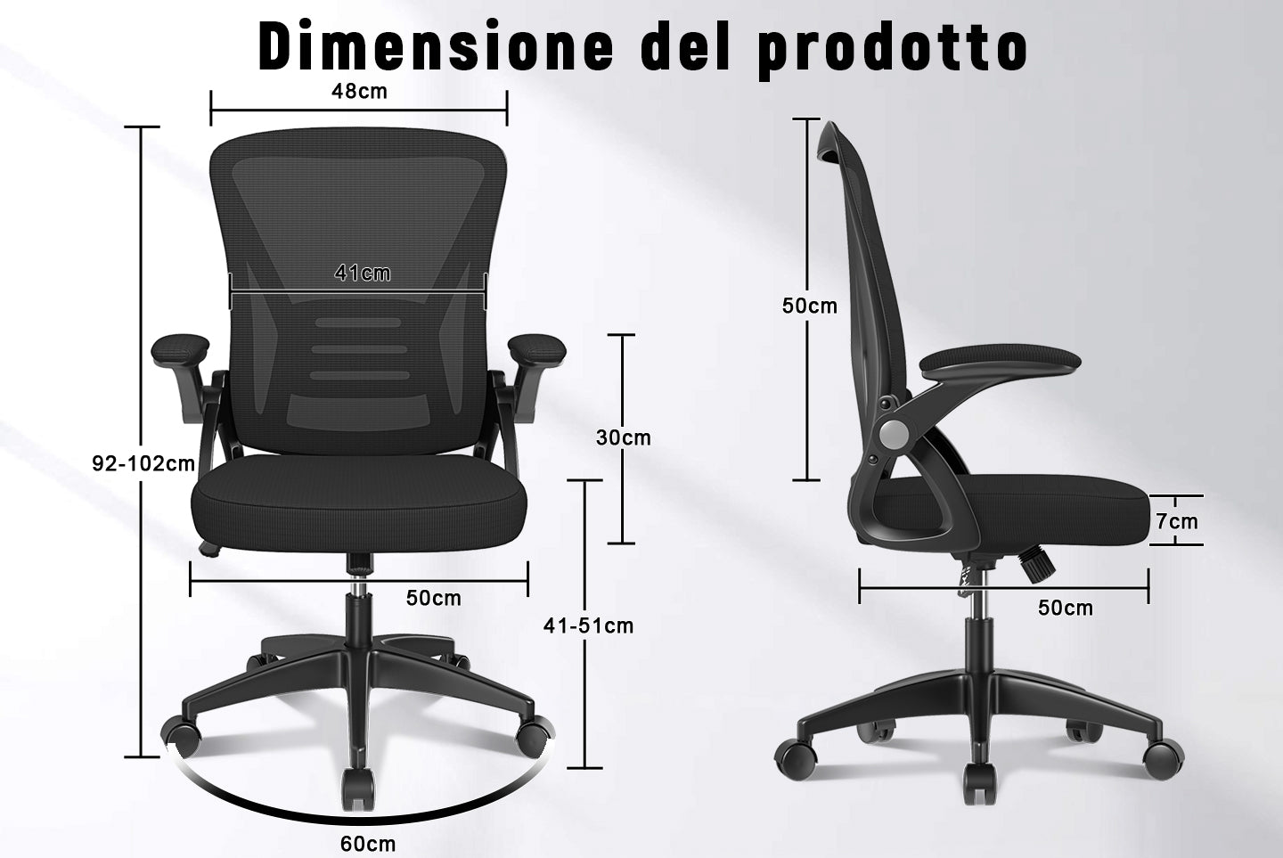 Sedia da Ufficio Sedia da Scrivania Ergonomica con Bracciolo Ribaltabi - RattanTree - IT